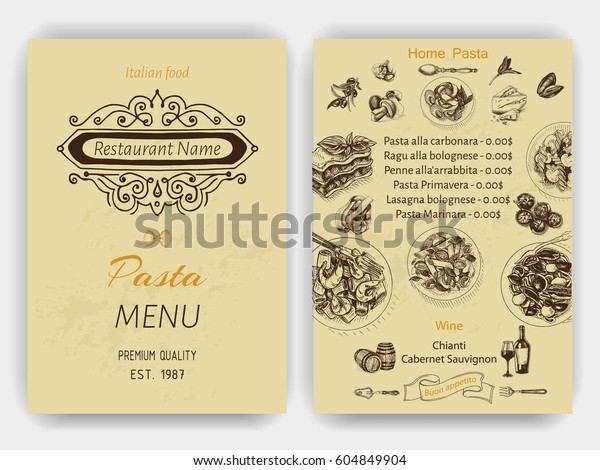 Vector Illustration Sketch Pasta Card Menu: vector de stock (libre de ...