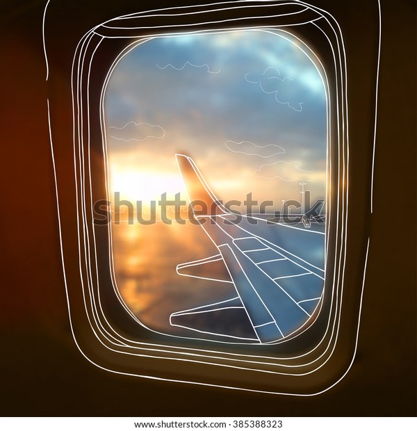 Vector Illustration Sketch View Airplane Window Stock Vector (Royalty ...
