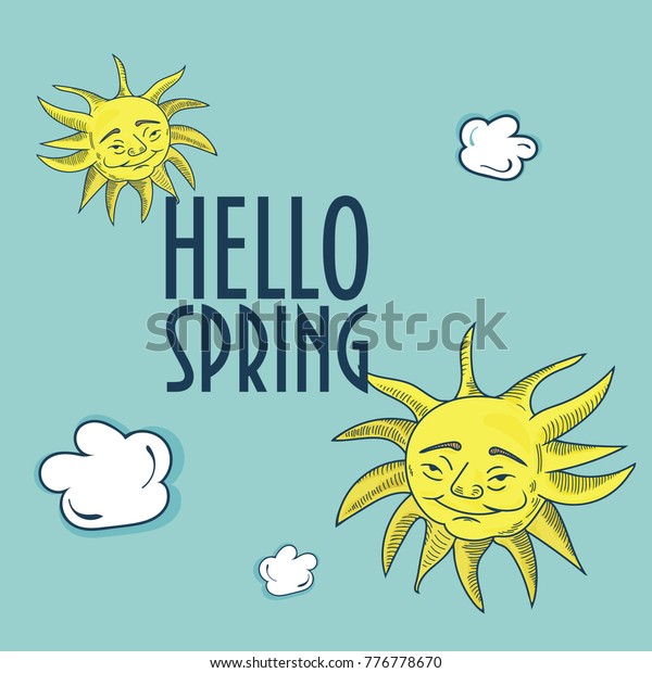 Vector Illustration Sketchy Sun Faces Clouds Stock Vector (Royalty Free ...