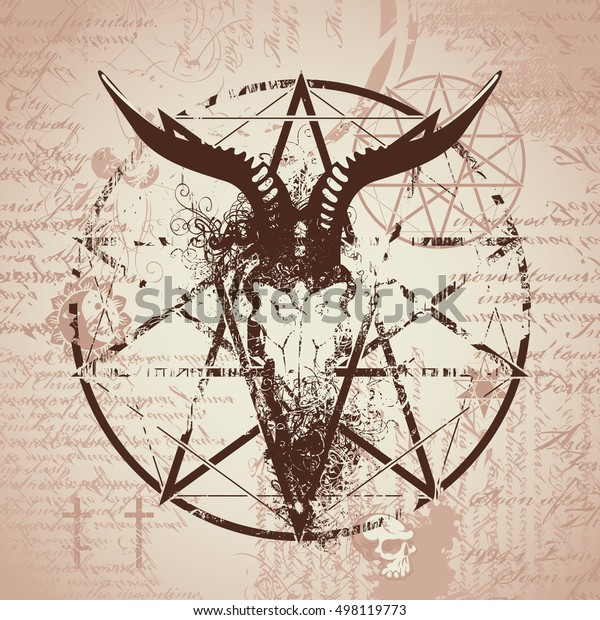Vector Illustration Skull Goat Pentagram Splashes Stock Vector (Royalty ...
