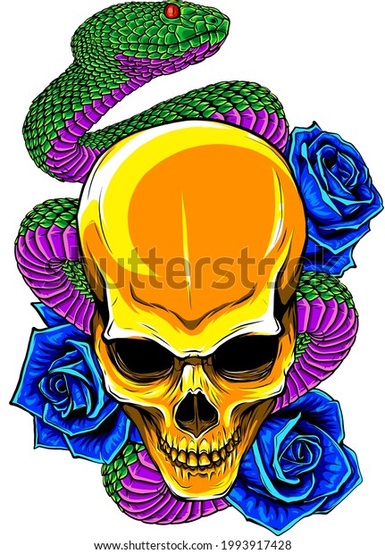 Vector Illustration Skull Roses Snake Stock Vector (Royalty Free ...