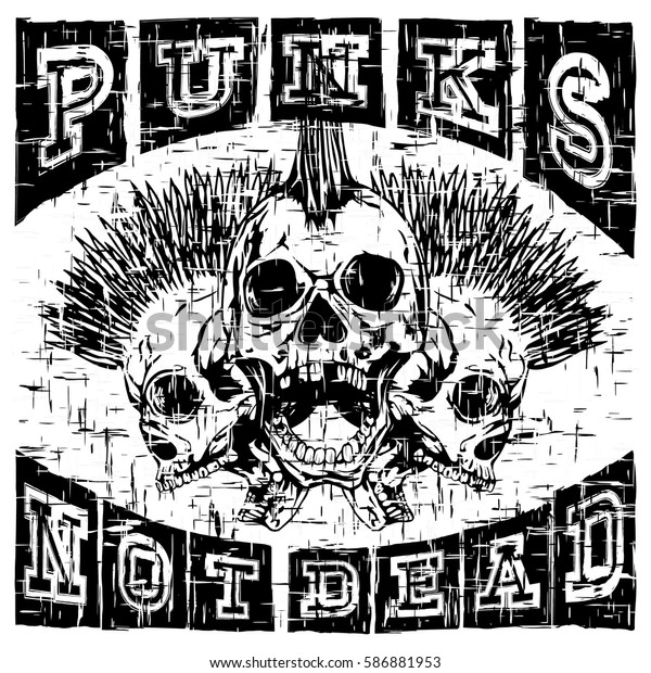 Vector illustration skulls of punk with mohawk on abstract grunge ...