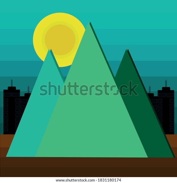 Vector Illustration Sky Buildings Mountain Landscape Stock Vector ...