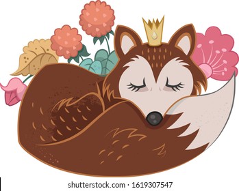 Vector Illustration Sleeping Fox Stock Vector (Royalty Free) 1619307547 ...