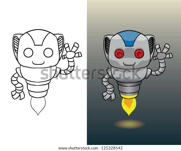 Vector Illustration Small Robot Waving Smiling Stock Vector (Royalty ...