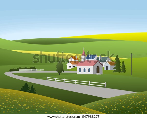 Vector Illustration Small Village Landscape Stock Vector (Royalty Free ...