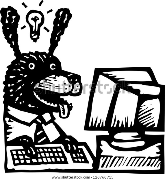Vector Illustration Smart Dog Working On Stock Vector (Royalty Free ...