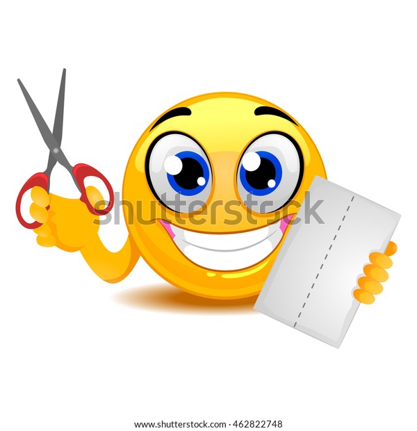Vector Illustration Smiley Emoticon Holding Scissor: เวกเตอร์สต็อก ...