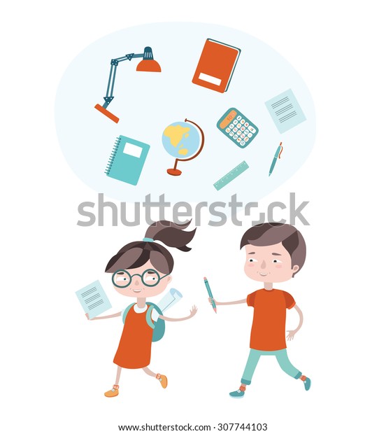 Vector Illustration Smiling Boy Give Pencil Stock Vector (Royalty Free ...