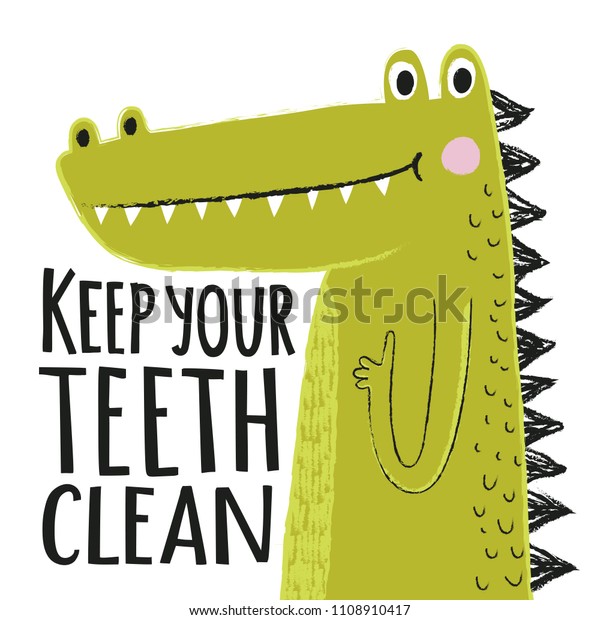 Vector Illustration Smiling Crocodile Lettering Text 库存矢量图（免版税 ...
