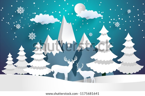 Vector Illustration Snow Forest Deer Beautiful Stock Vector (Royalty ...