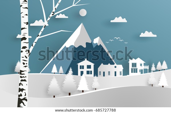 Vector Illustration Snow Landscape House Snow Stock Vector (Royalty ...
