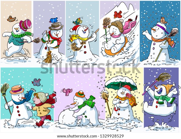 Vector Illustration Snowman Activities Cartoon Concept Stock Vector ...
