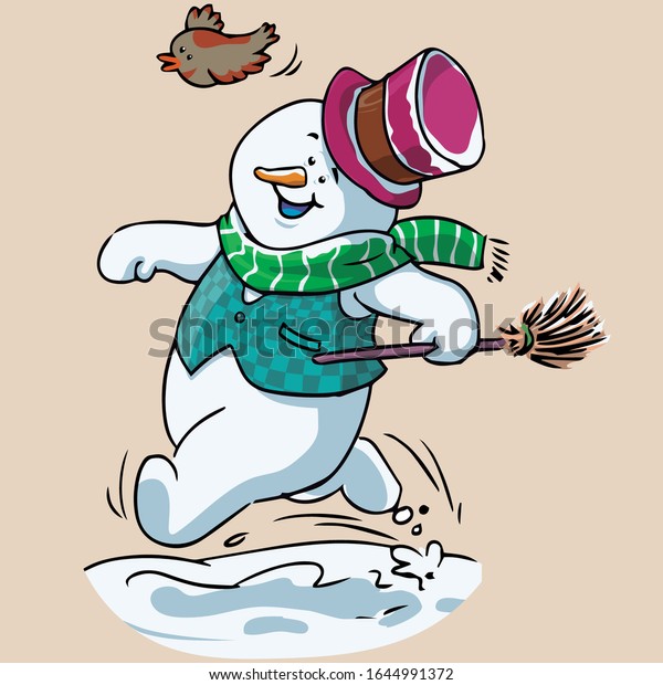 Vector Illustration Snowman Running Cartoon Concept Stock Vector ...