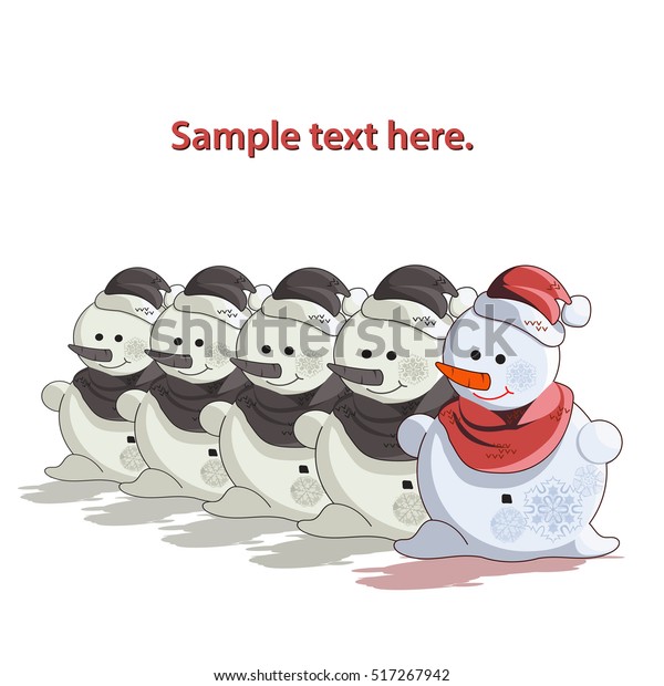 Vector Illustration Snowmen Row Hats Scarfs Stock Vector (Royalty Free ...