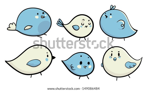 Vector Illustration Some Cartoon Birdies Stock Vector (Royalty Free ...