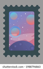 Vector Illustration Space Postage Stamps Planets Stock Vector (Royalty ...