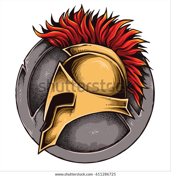 Vector Illustration Spartan Helmet Shield Stock Vector (Royalty Free ...