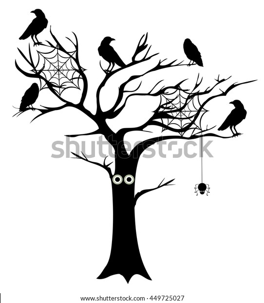 Vector Illustration Spooky Tree Crows Spider Stock Vector (Royalty Free ...