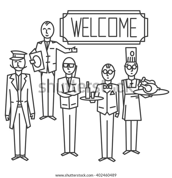 Vector Illustration Staff Restaurant Waiter Chef Stock Vector (Royalty ...