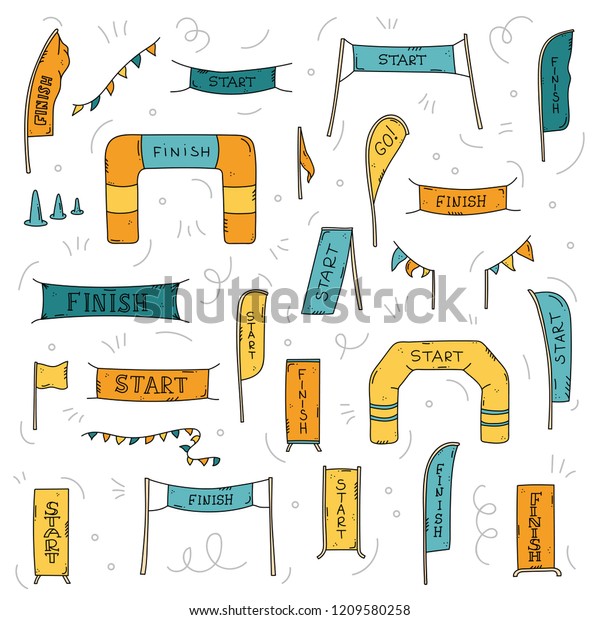 Vector Illustration Start Finish Line Banners Stock Vector (Royalty ...