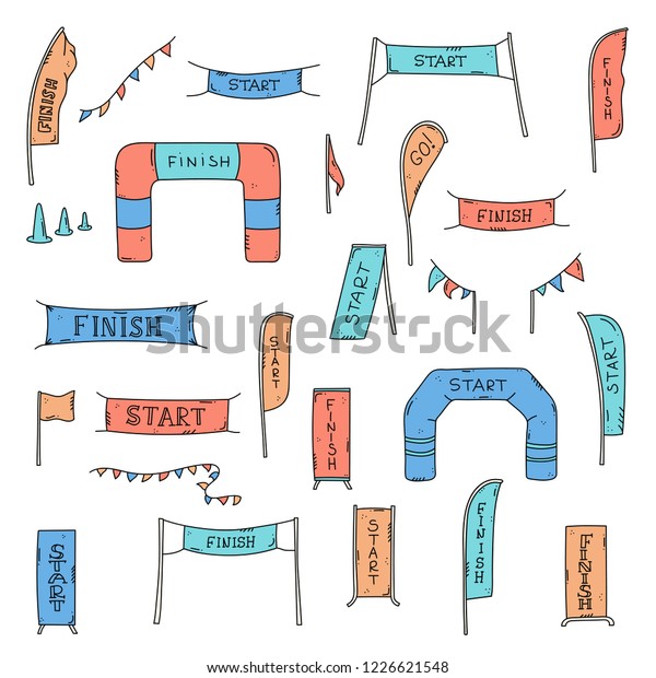 Vector Illustration Start Finish Line Banners Stock Vector (Royalty ...