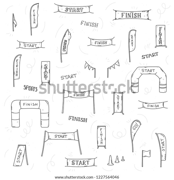 Vector Illustration Start Finish Line Banners Stock Vector (Royalty ...