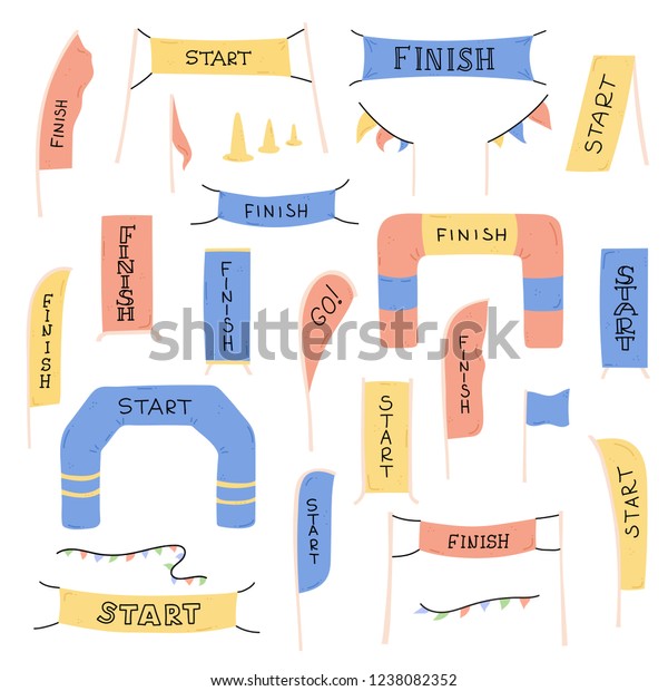Vector Illustration Start Finish Line Banners Stock Vector (Royalty ...