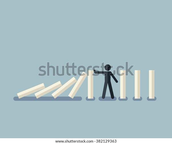 Vector Illustration Stick Figure Stopping Domino Stock Vector (Royalty ...