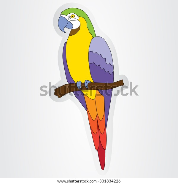 Vector Illustration Sticker Cartoon Parrot Kids Stock Vector (Royalty ...