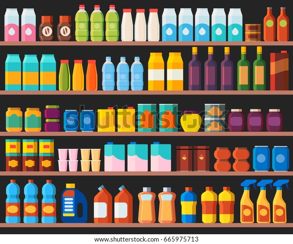Vector Illustration Store Shelves Products Stock Vector (Royalty Free ...