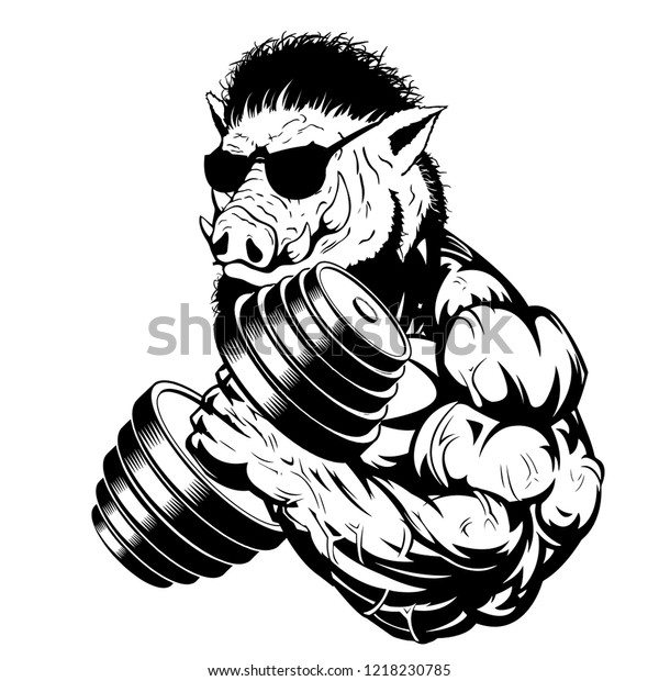 Vector Illustration Strong Ferocious Boar Bodybuilder: เวกเตอร์สต็อก ...