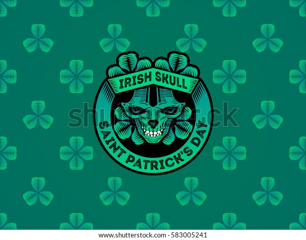 Vector Illustration Stylized Irish Skull Shamrock Stock Vector (Royalty ...