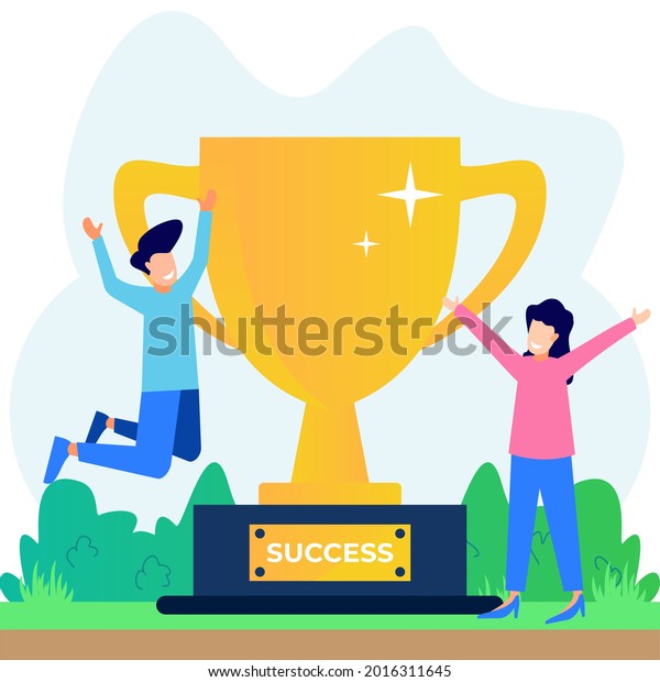 Vector Illustration Success Concept Cartoon Character Stock Vector ...