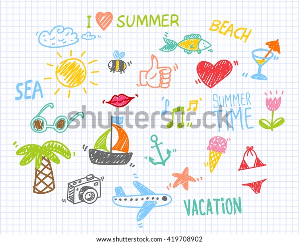 Vector Illustration Summer Childrens Drawings Stock Vector (Royalty ...