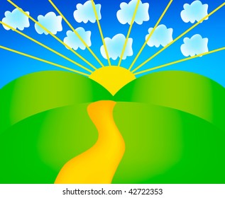 Vektor Stok Sunny Brick Road Vector Illustration (Tanpa Royalti ...
