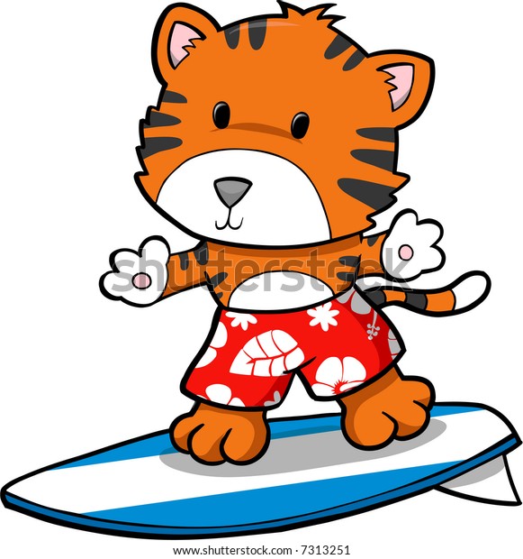 Vector Illustration Surfing Tiger Stock Vector (Royalty Free) 7313251 ...