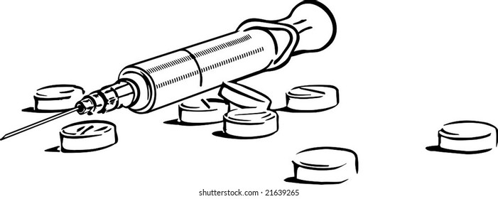 Vector Illustration Syringe Some Tablet Stock Vector (Royalty Free ...