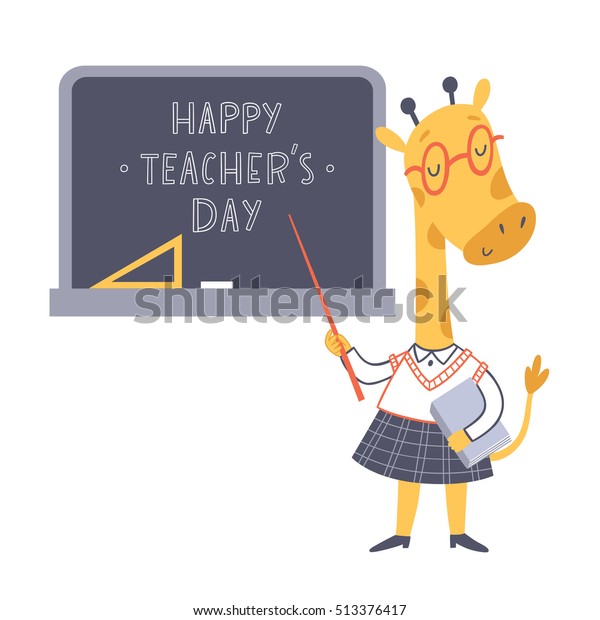 Vector Illustration Teacher Lesson Giraffe Teachers Stock Vector ...
