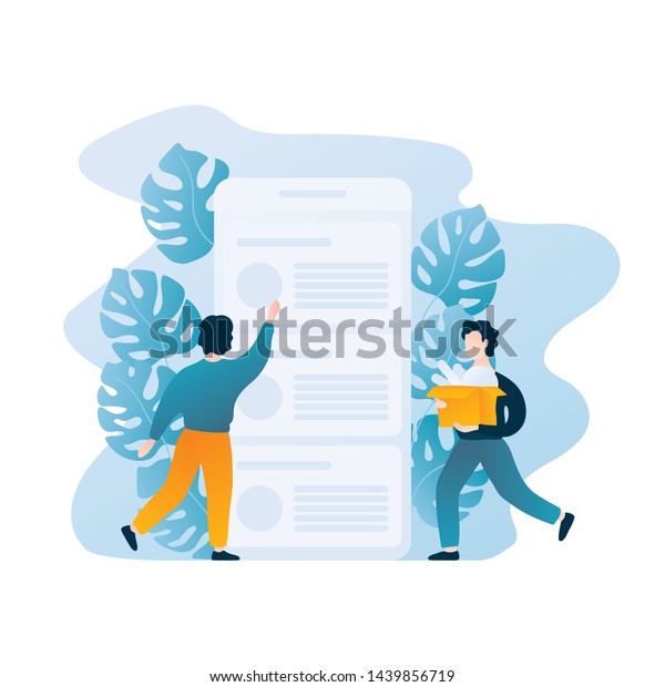Vector Illustration Teamwork Two People Working Stock Vector (Royalty ...