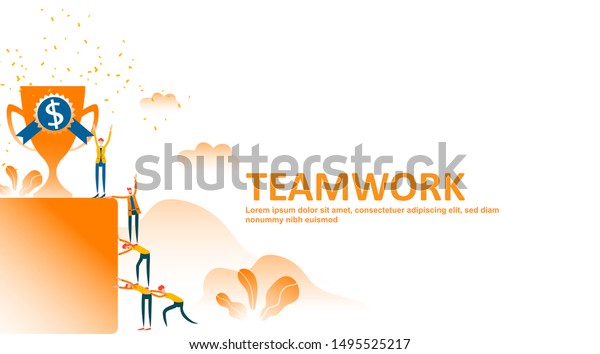 Vector Illustration Teamwork Winner Prize Businessman Stock Vector ...