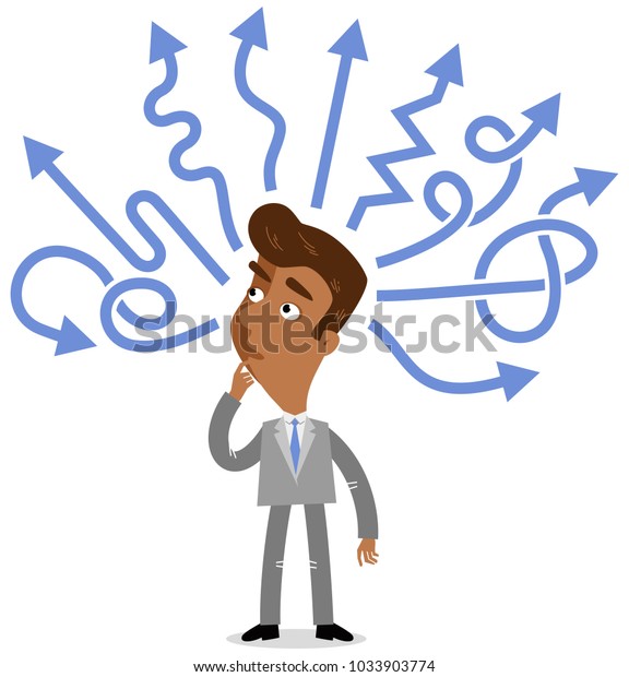 Vector Illustration Thinking Asian Cartoon Businessman Stock Vector ...