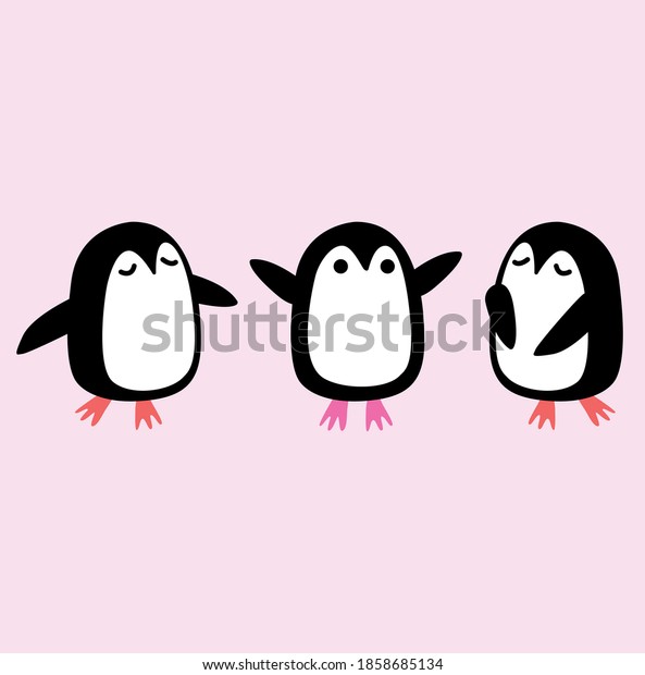 Vector Illustration Three Cartoon Cute Penguins Stock Vector (Royalty ...