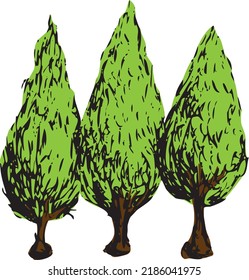 Vector Illustration Three Cypress Trees Stock Vector (Royalty Free ...