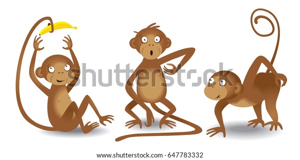 Vector Illustration Three Funny Brown Monkeys Stock Vector (Royalty ...