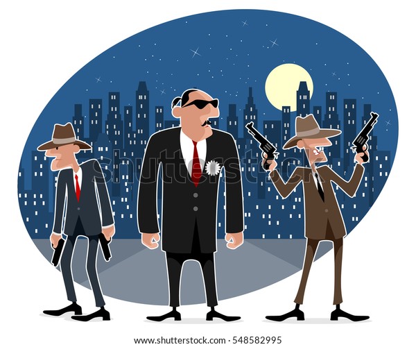 Vector Illustration Three Funny Gangsters Stock Vector (Royalty Free ...