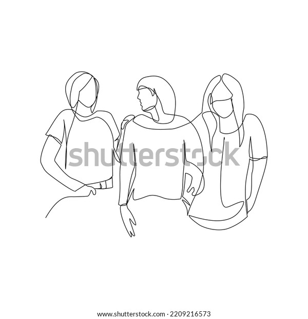 Vector Illustration Three Girlfriends Drawn Line Stock Vector (Royalty ...