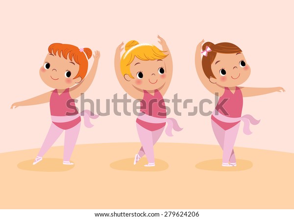 Vector Illustration Three Girls Dancing Ballet Stock Vector (Royalty ...
