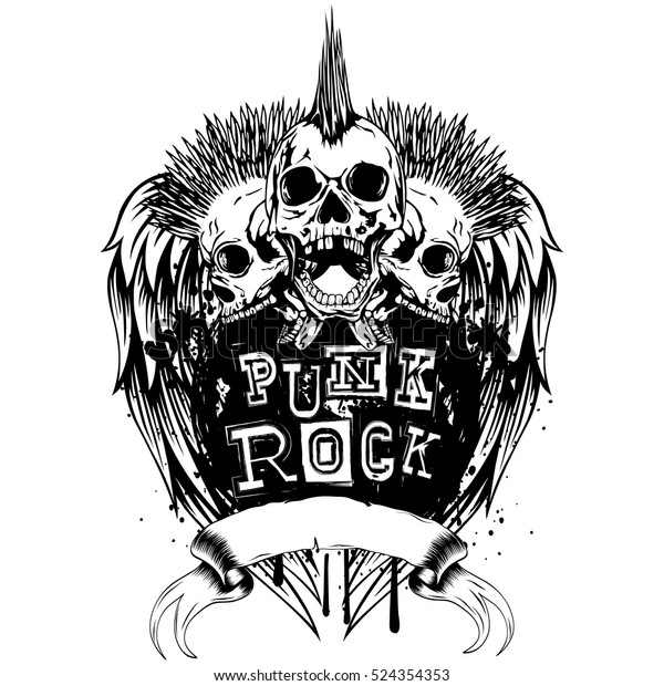 Vector Illustration Three Punk Skulls Lettering Stock Vector (Royalty ...
