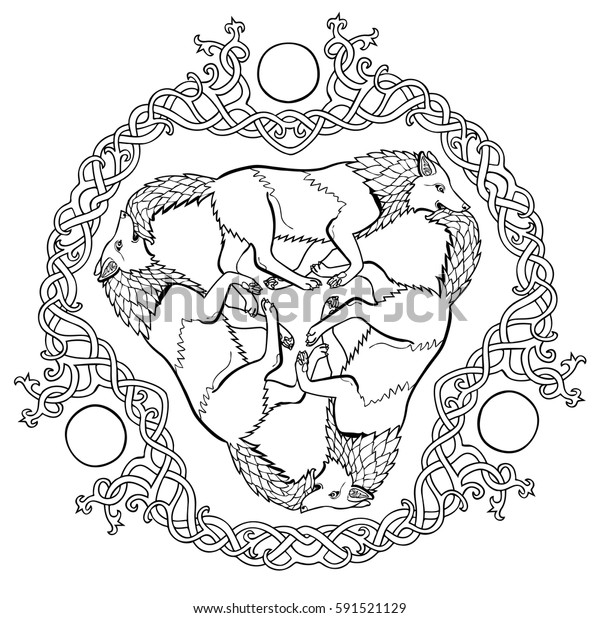 Vector Illustration Three Wolves Viking Fantasy Stock Vector (Royalty ...